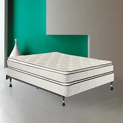 Nutan 1-inch Pillow Top Foam Mattress, Box Spring, and Bed Frame Set, Medium Firm Double Sided Mattresses, Durable Support System, Heavy-Duty Double Riveted Steel Leg Support, Twin