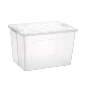 uyorm 56 quart ultra latch box large storage bins waterproof utility tote organizing container box with buckle lid collapsible clear plastic storage box for clothes and bedding transparent