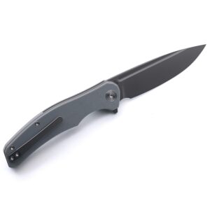 Miguron Knives M Velona Flipper Folding Knife 3.5" Small Version 14C28N Dark Grey PVD Blade Grey G10 Handle Pocket Knife MGR-8003DGS