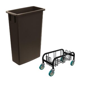 sunsierra 23 gallon trash can with dolly, trash can with wheels, garbage can, wheeled garbage bin, rolling trash can, commercial trash can, perfect for warehouse, office, restaurant - brown