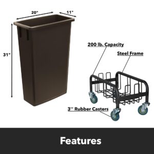 SunSierra 23 Gallon Trash Can with Dolly, Trash Can with Wheels, Garbage Can, Wheeled Garbage Bin, Rolling Trash Can, Commercial Trash Can, Perfect for Warehouse, Office, Restaurant - Brown