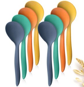 raypard 8 pack 10" large reusable plastic wheat straw serving spoons set, kitchen serving utensils mixing spoons for party chafing dish buffet catering (orange/blue/yellow/green)