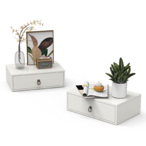 vingli floating nightstand with drawer set of 2, floating bedside table, wall mounted nightstand, hanging nightstand white for bedroom, floating wood night stand/side table, floating nightstands