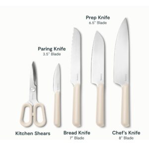 Caraway 14-Piece Kitchen Prep Set - Kitchen Knife Set & Wooden Utensil Set - Made With Premium German Steel Blades & FSC-Certified Birch Wood - Non-Toxic Materials - Includes Organizer - Cream