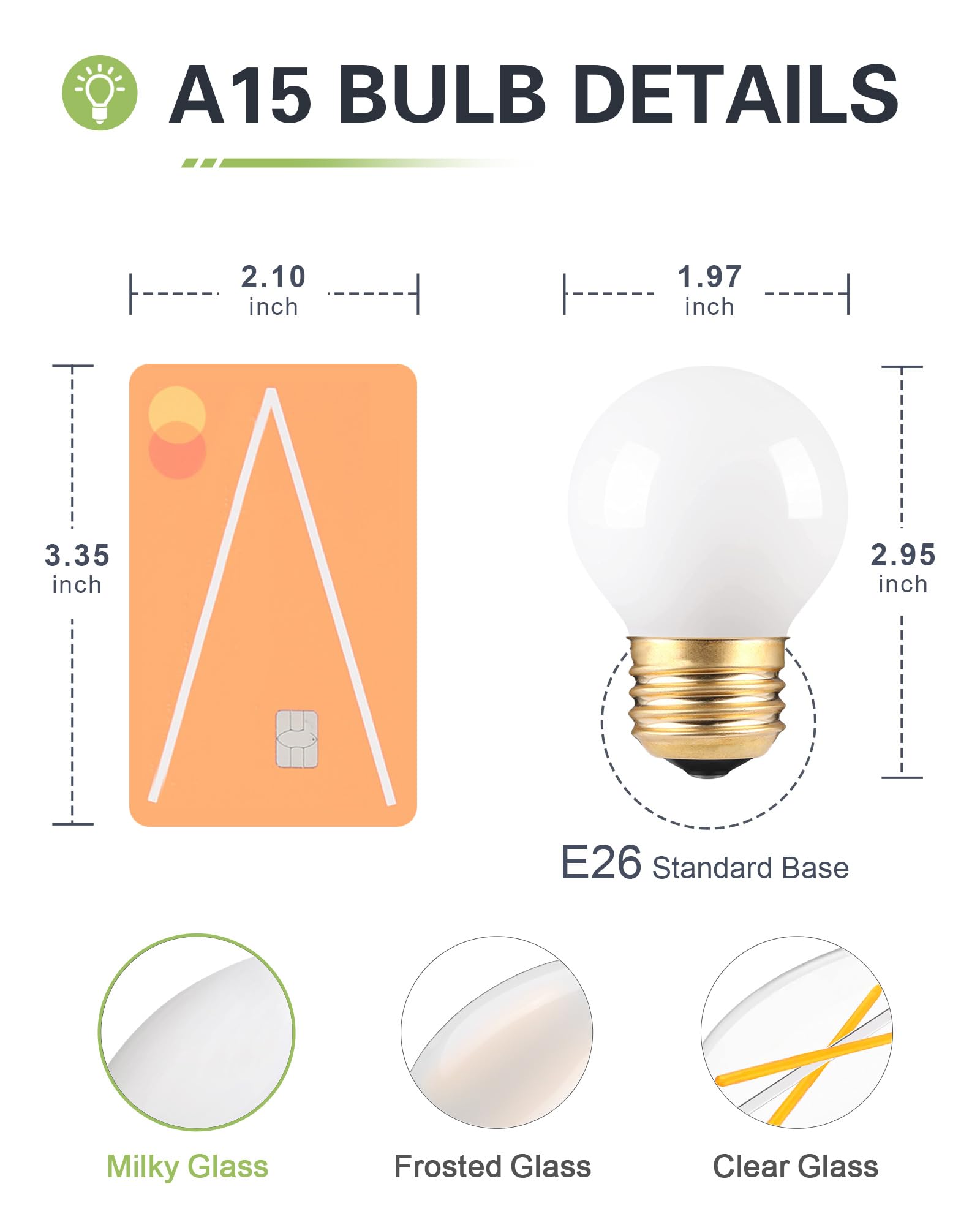 LUMILECT Frosted E26 LED Ceiling Fan Bulbs, Dimmable, A15 LED Small Globe Bulb 25W Equivalent, Soft Warm 2700K, Milky Glass, 2 Watt E26 Standard Base Appliance Light Bulb, 6 Pack