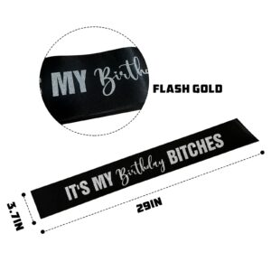 It’s My Birthday Bitches Sash with Sliver Glitter, Birthday Queen Sash -Cheers to Bachelorette Birthday Decorations Supplies