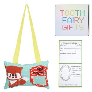 lapeqqiojej tooth fairy pillow for girls and boys|tooth fairy gifts|tooth fairy tooth holder|tooth fairy kit with receipts