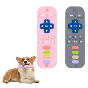 2 pcs dog chew toys, durable silicone tv stick dog squeaky toys puppy teething chew toys tough dogs toys for training and cleaning teeth interactive dog toys for small medium large dogs pink grey