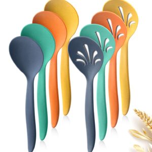 Raypard 8 Pcs 10" Large Plastic Wheat Straw Serving Spoons Set, Serving Spoons & Slotted Spoons, Kitchen Mixing Serving Spoon for Party Buffet Catering (Orange/Blue/Yellow/Green, Not for Cooking)