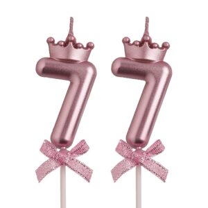 aoolada 77th birthday candles, rose gold 77 year old number birthday candles, happy birthday party decorations cake topper gifts for men women