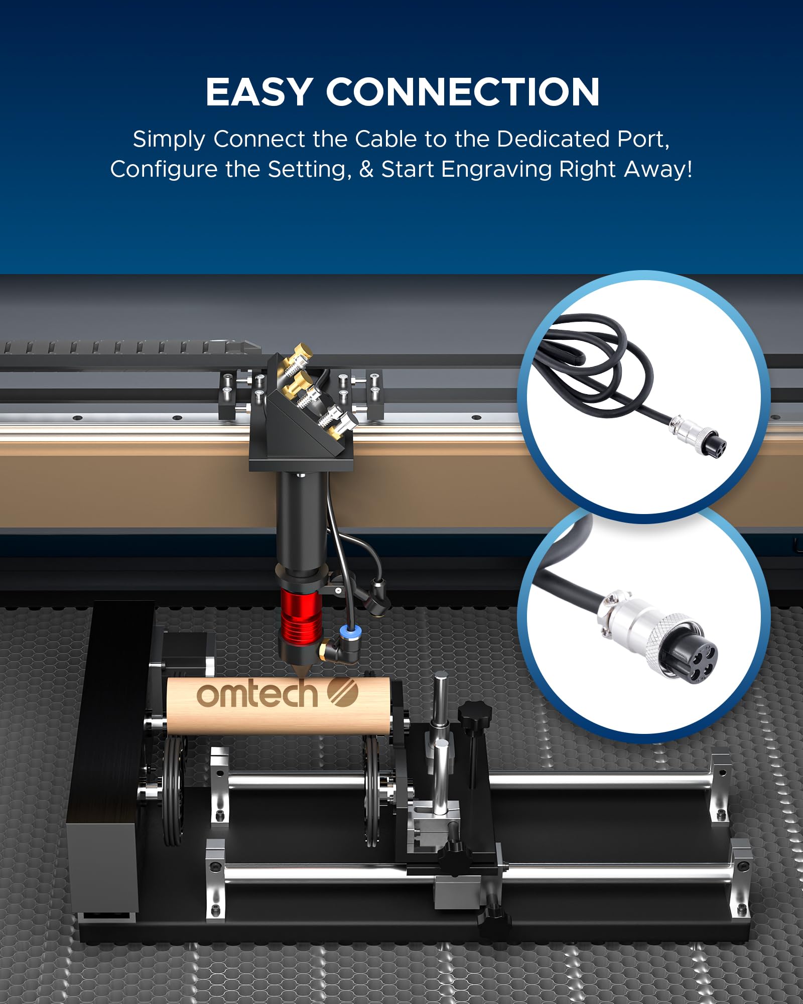 OMTech Laser Rotary Attachment with Nema 23 2-Phase Stepper Motor for 50W 60W 80W 100W 130W CO2 Laser Engraving Machines K40 Rotary Tool Accessory Kit for Wood Metal and More