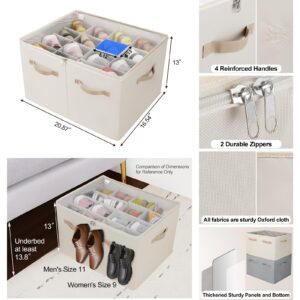 TOPIA HOME Shoe Organizer for Closet, Foldable Shoe Box with Adjustable Dividers and Clear Cover, Space Saving Shoe Storage Organizer Cabinet with Reinforced Handles, Fits 16 Pairs, Beige TP09Y