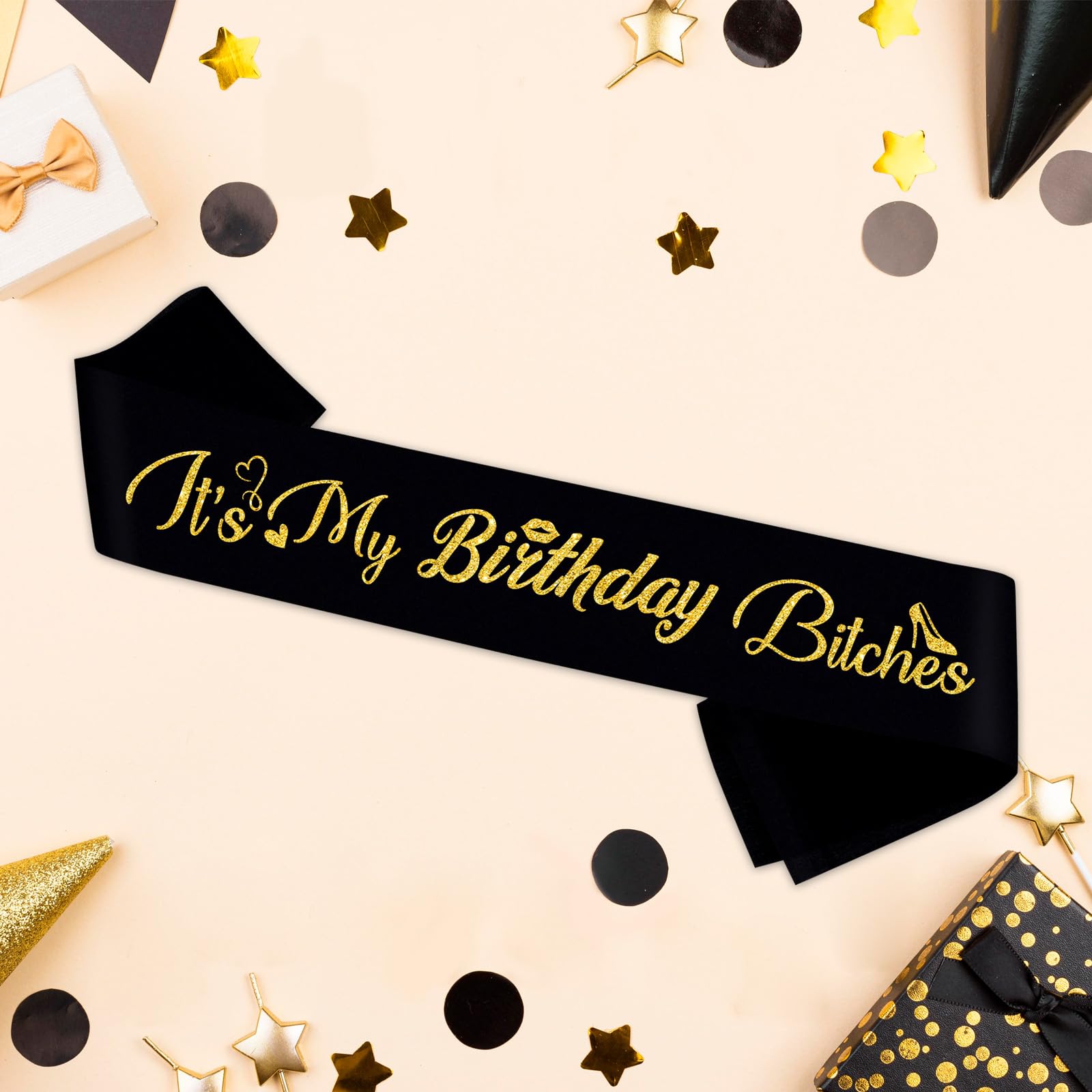 It's My Birthday Bitches Sash, Funny Women 21st 30th 40th Birthday Party Suppiles,Gold Foil Black Birthday Sash for Women Birthday