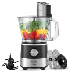 vevor food processor, 16 cup large vegetable chopper 600 watts 2 speed & pulse electric meat chopper, 2 in 1 big feed chute & pusher 5pcs blade & dics for mixing, slicing, and kneading dough