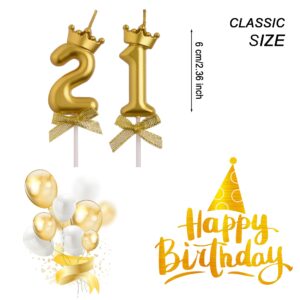 AOOLADA 21st Birthday Candles, Gold 21 Year Old Number Birthday Candles, Happy Birthday Cake Topper Gifts Party Decorations for Men Women