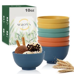 wrova wheat straw small bowls 10oz set of 8 - unbreakable dessert bowls for kids - mini bowls for ice cream,snack and fruits - microwave & dishwasher safe appetizer bowls