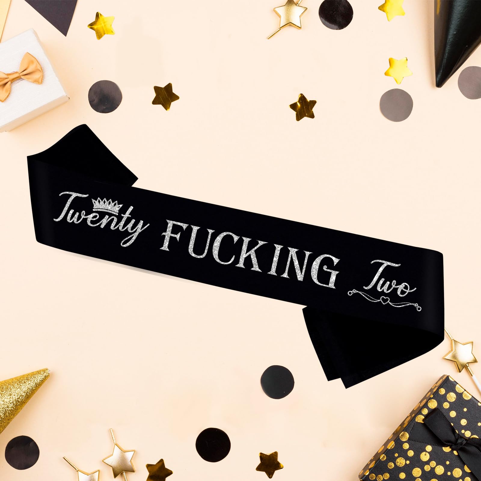 Twenty Fucking Two Sash,Silver Glitter Lettering It’s My 22nd Birthday Party Decor,Funny 22nd Birthday Sash for Women and Queen