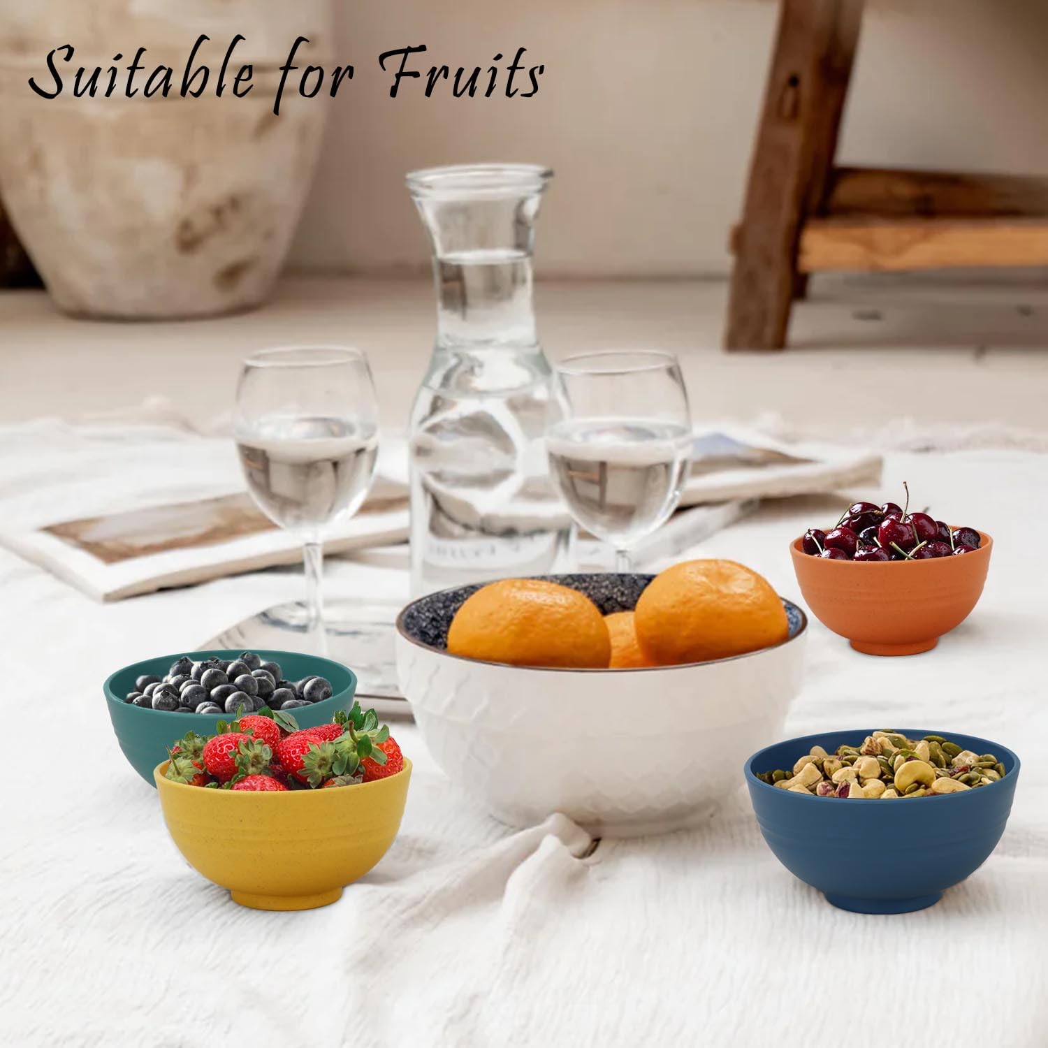 Wrova wheat straw small bowls 10oz set of 8 - Unbreakable Dessert Bowls for kids - Mini Bowls for Ice Cream,Snack and Fruits - Microwave & Dishwasher Safe Appetizer Bowls