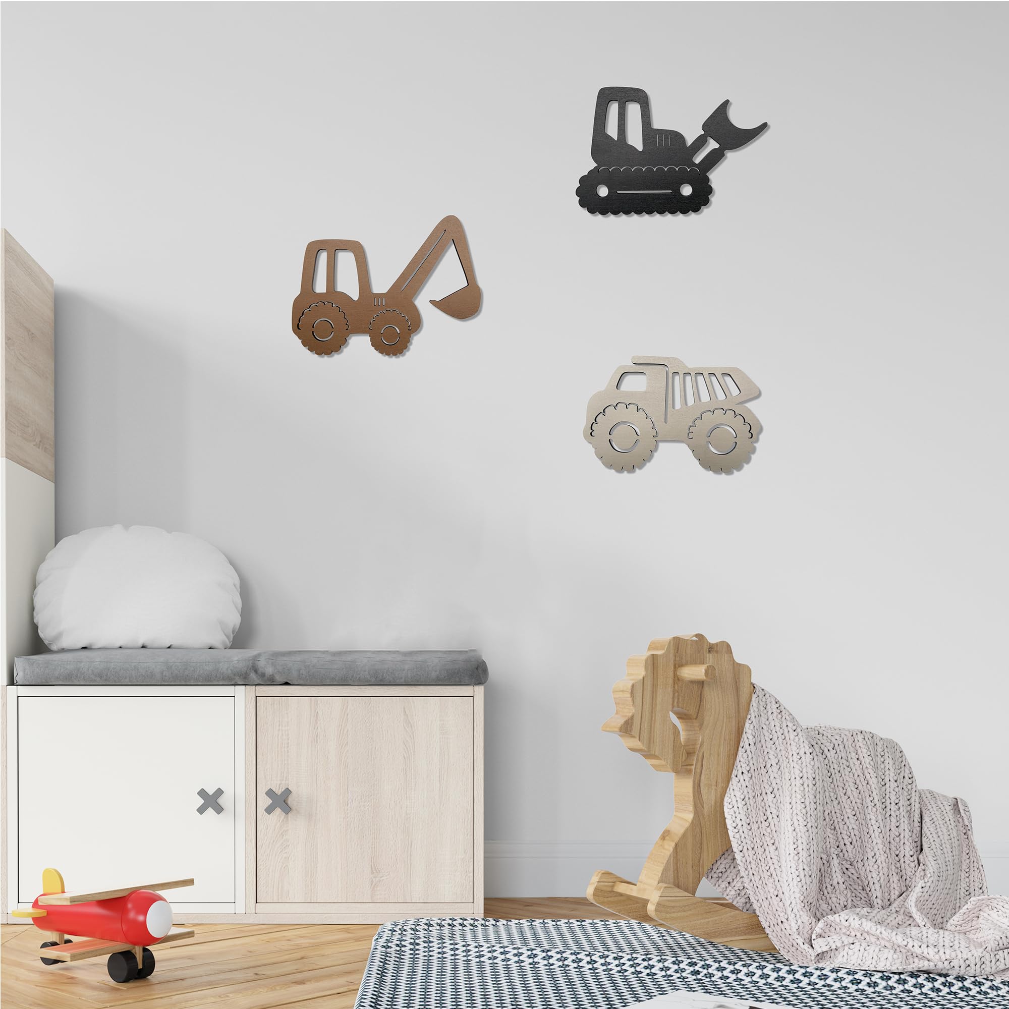 Construction Trio Nursery Wall Decor Wooden Construction Vehicles Decor Kids Room Wall Decor Kids Room Decor Nursery Playroom Wall Decor for Boys