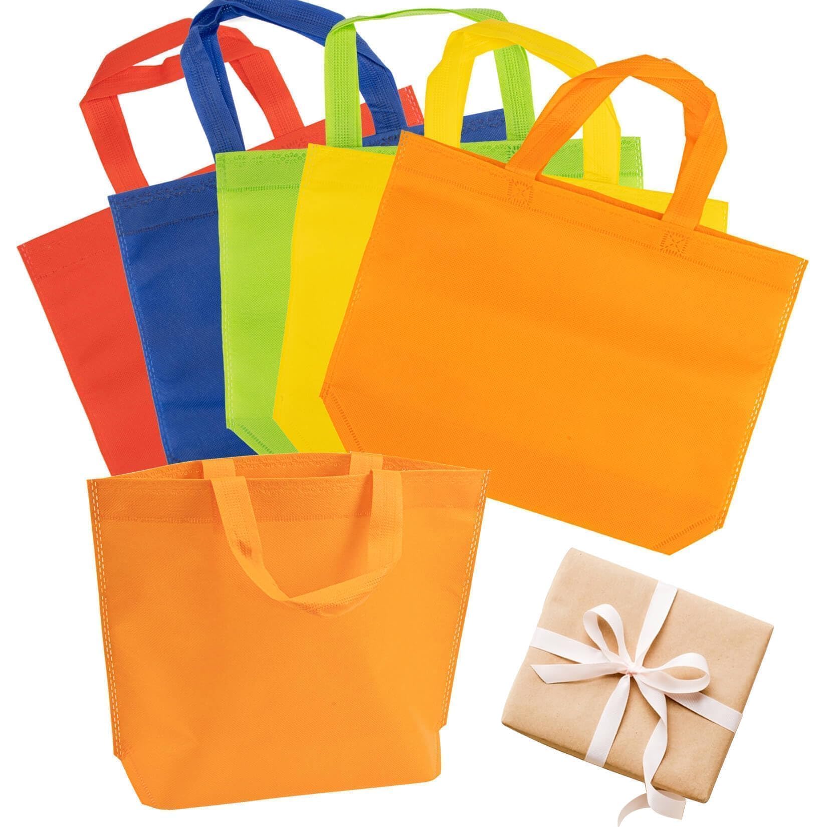 MAQIHAN Non-Woven Party Favor Bags - Colorful Reusable Bags Non Woven 10 Pack Solid Color Reusable Tote Bags Bulk With Handles Nonwoven Reusable Grocery Bags For Christmas Gifts Celebrations