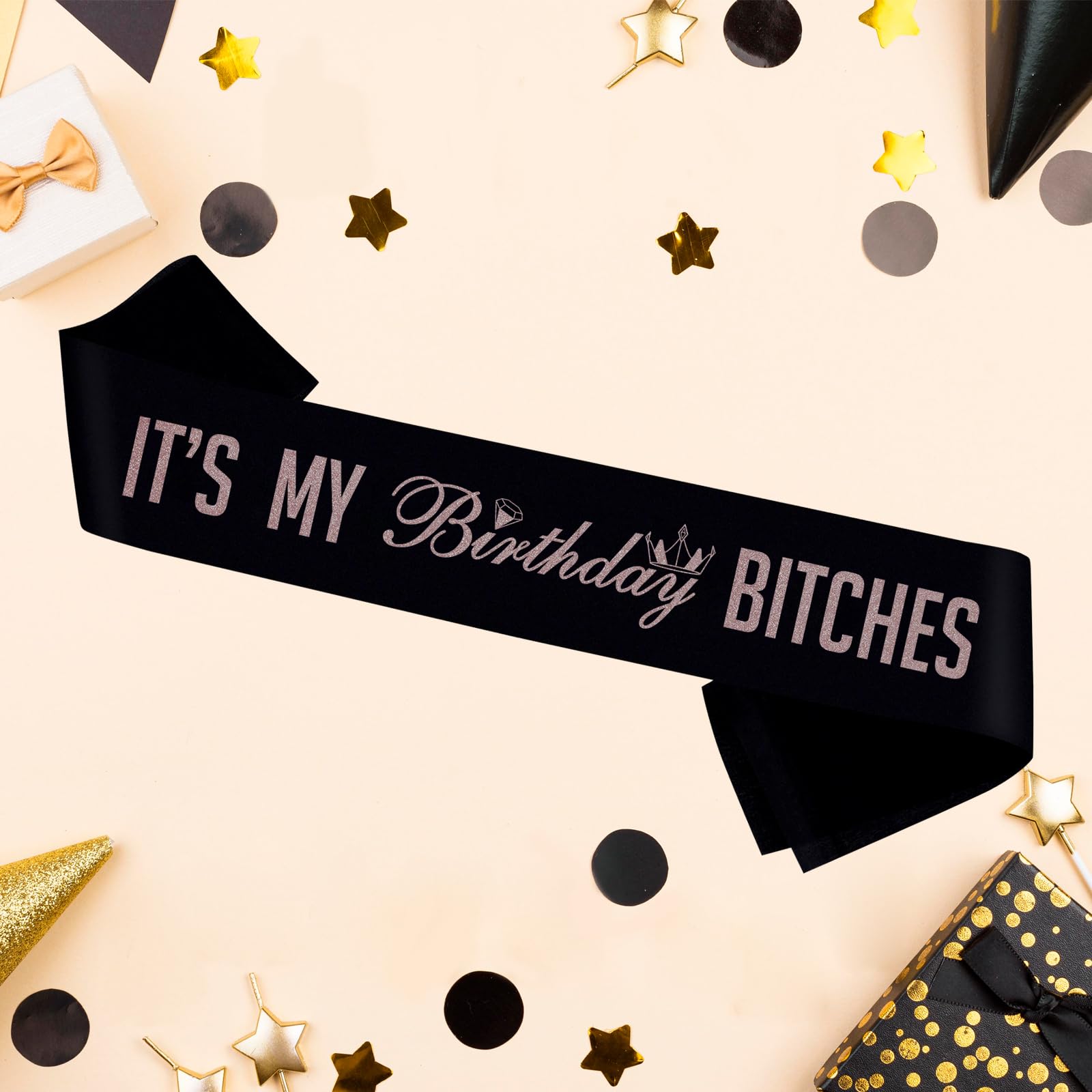 It's My Birthday Bitches Sash,Rose Gold Foil Black Birthday Sash for Women Birthday, Funny Adult Birthday Party Suppiles