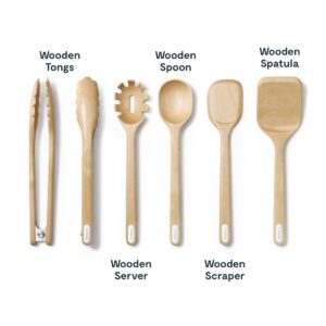 Caraway 14-Piece Kitchen Prep Set - Kitchen Knife Set & Wooden Utensil Set - Made With Premium German Steel Blades & FSC-Certified Birch Wood - Non-Toxic Materials - Includes Organizer - Cream