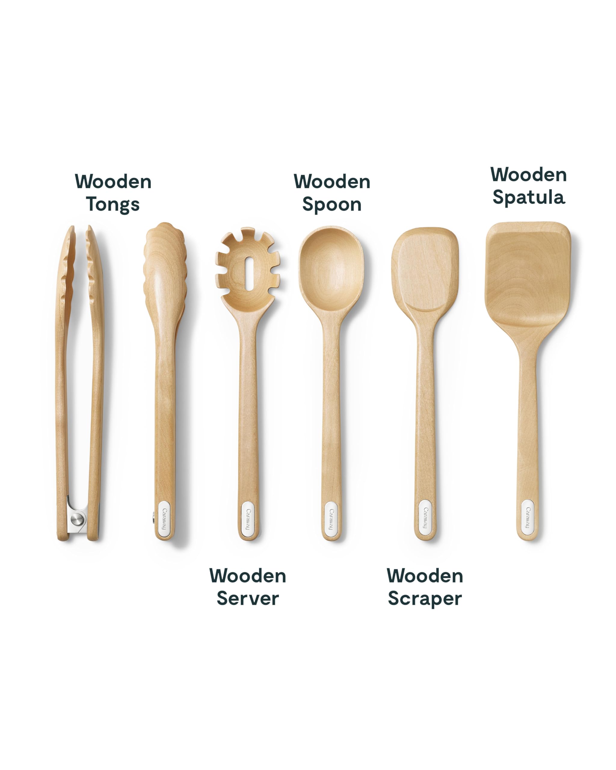 Caraway 14-Piece Kitchen Prep Set - Kitchen Knife Set & Wooden Utensil Set - Made With Premium German Steel Blades & FSC-Certified Birch Wood - Non-Toxic Materials - Includes Organizer - Cream