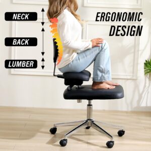 LHOOCX Cross-Legged Chair, Kneeling Chair with Lumbar Support and Adjustable Recline Angle, Ergonomic Office Chair for Office, Home and Yoga Enthusiasts, Meditation Fanatics (Black)