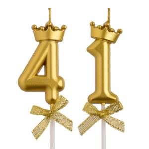 aoolada 41st birthday candles, gold 41 year old number birthday candles, happy birthday cake topper gifts party decorations for men women