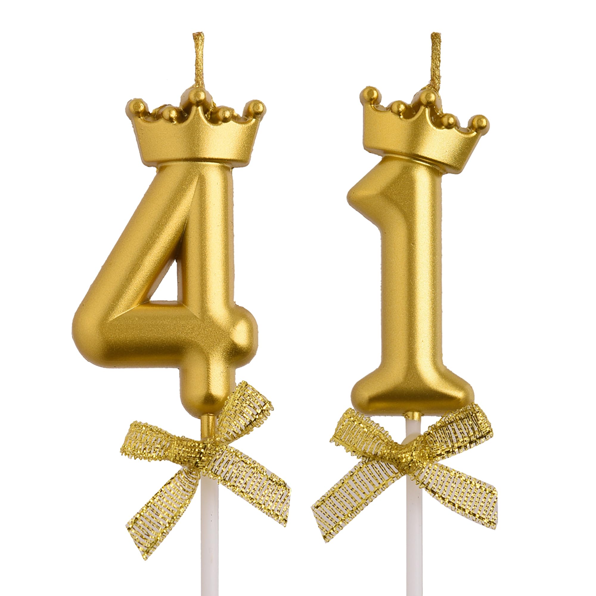 AOOLADA 41st Birthday Candles, Gold 41 Year Old Number Birthday Candles, Happy Birthday Cake Topper Gifts Party Decorations for Men Women