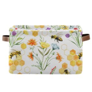 wildflowers and bees large storage basket cube storage bin canvas fabric organizer handles collapsible decorative for clothes toys bedroom