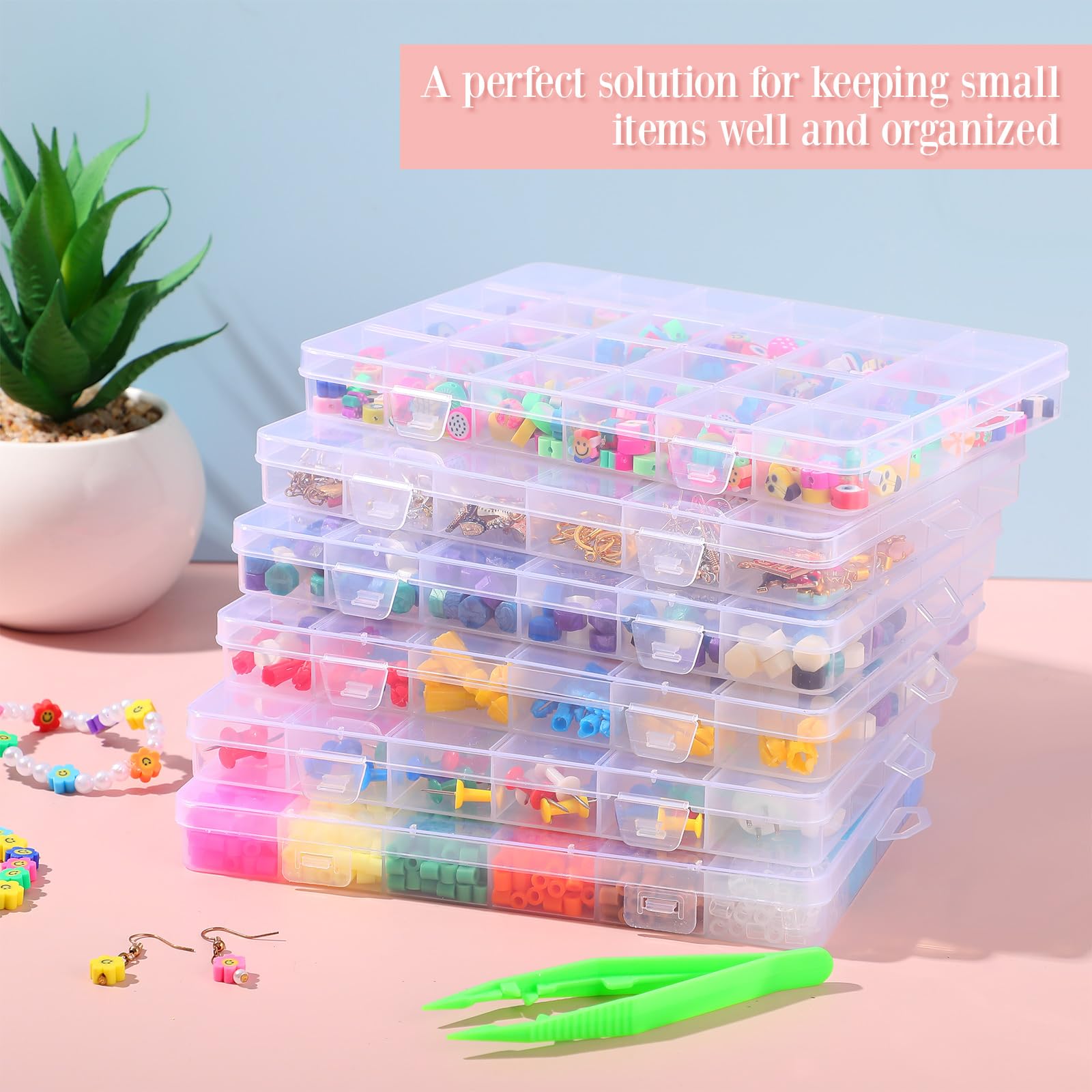 Menkxi 24 Pcs Plastic Organizer Box with Fixed Dividers 24 Grids Small Clear Storage Organizer Reusable Jewelry Bead Organizer Tackle Box Container for Bead DIY Craft Fishing Tackle Small Items