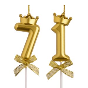 aoolada 71st birthday candles, gold 71 year old number birthday candles, happy birthday cake topper gifts party decorations for men women