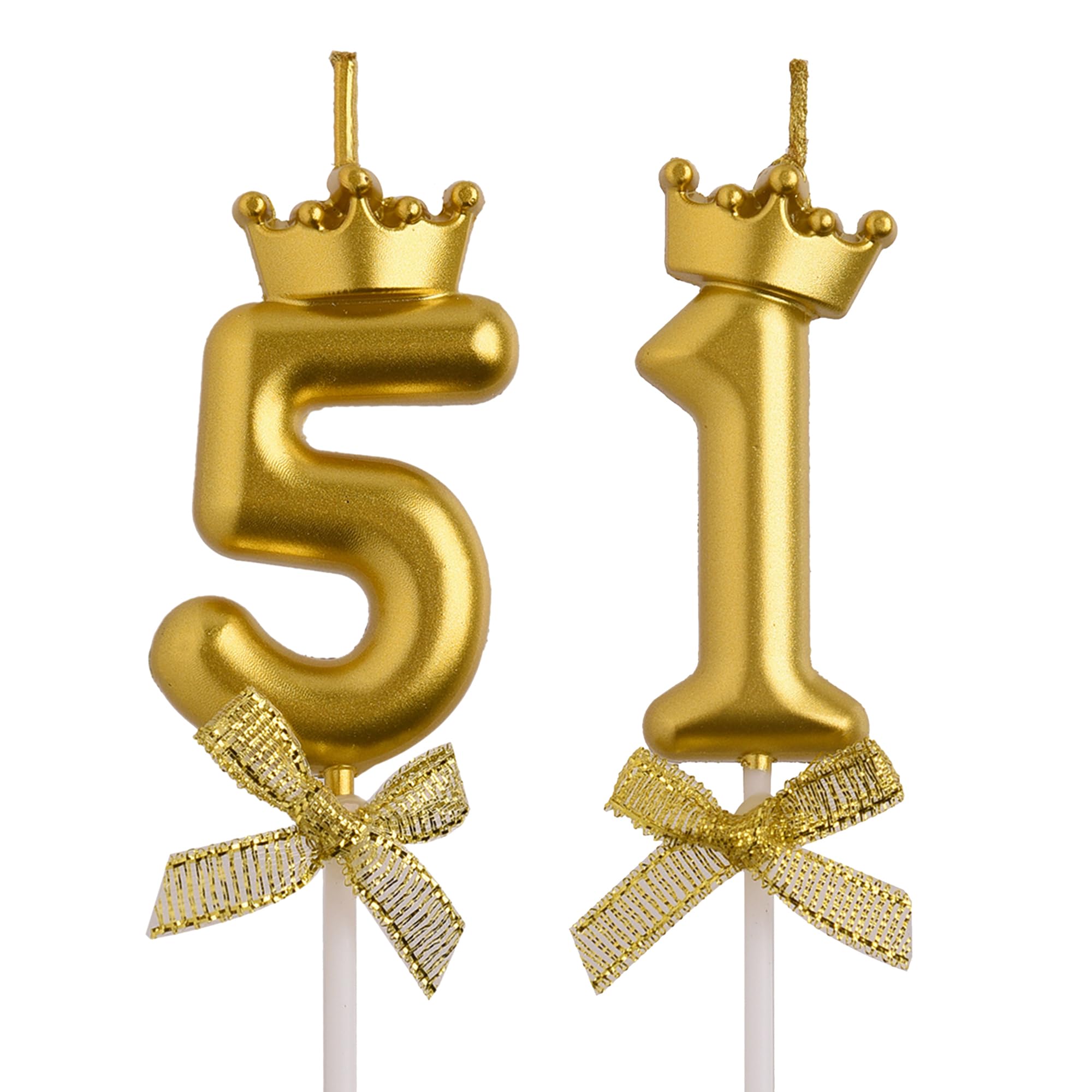 AOOLADA 51st Birthday Candles, Gold 51 Year Old Number Birthday Candles, Happy Birthday Cake Topper Gifts Party Decorations for Men Women