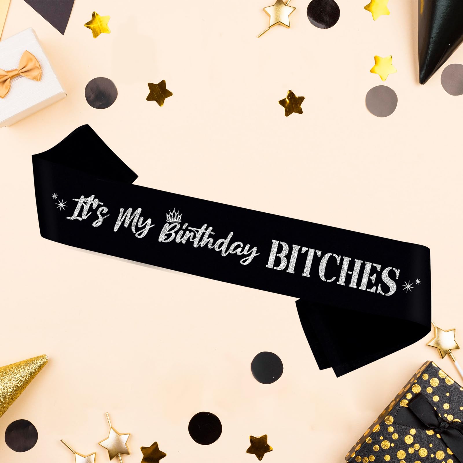 It's My Birthday Bitches Sash, Women 21st 30th 40th Fun Birthday Party Suppiles,Rose Silver Foil Black Birthday Sash for Women Birthday