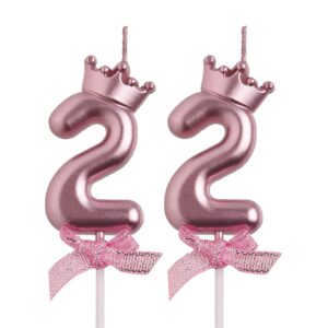 aoolada 22nd birthday candles, rose gold 22 year old number birthday candles, happy birthday party decorations cake topper gifts for men women