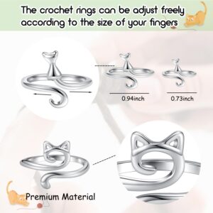 Juszok Crochet Rings for Crocheting Adjustable Crochet Tension Ring for Finger Cat Yarn Guide Ring Knitting Crochet Accessories with Box for Women 3Pcs