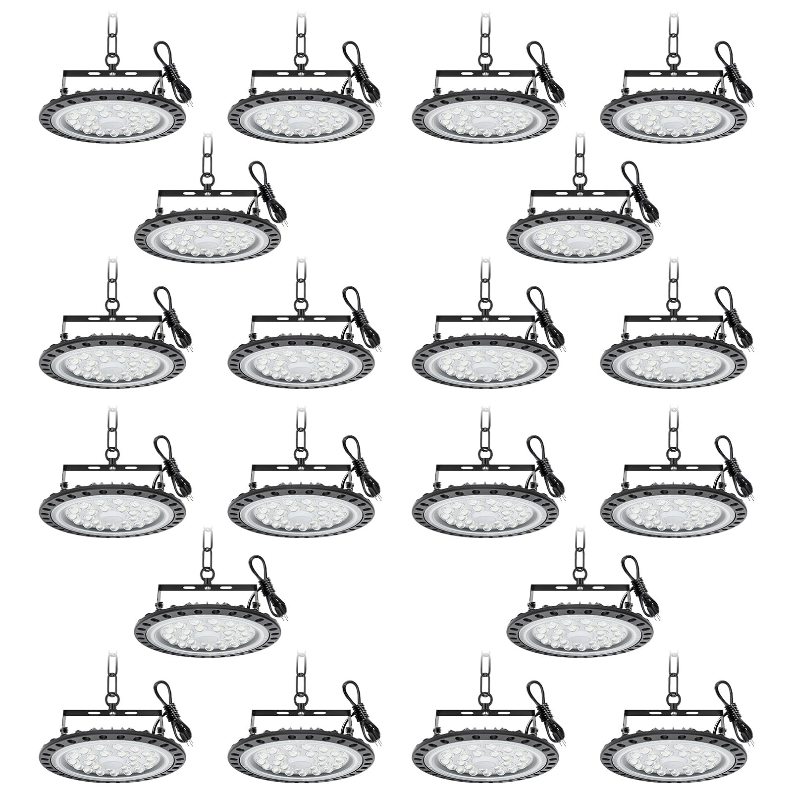 20 Pack LED High Bay Light 100W, UFO Industrial LED Lights 10000LM 6500K LED Shop Lights with US Plug 3' Cable Bay Lights, IP66 Warehouse Area Light Bay Lighting for Shop Garage Warehouse Workshop