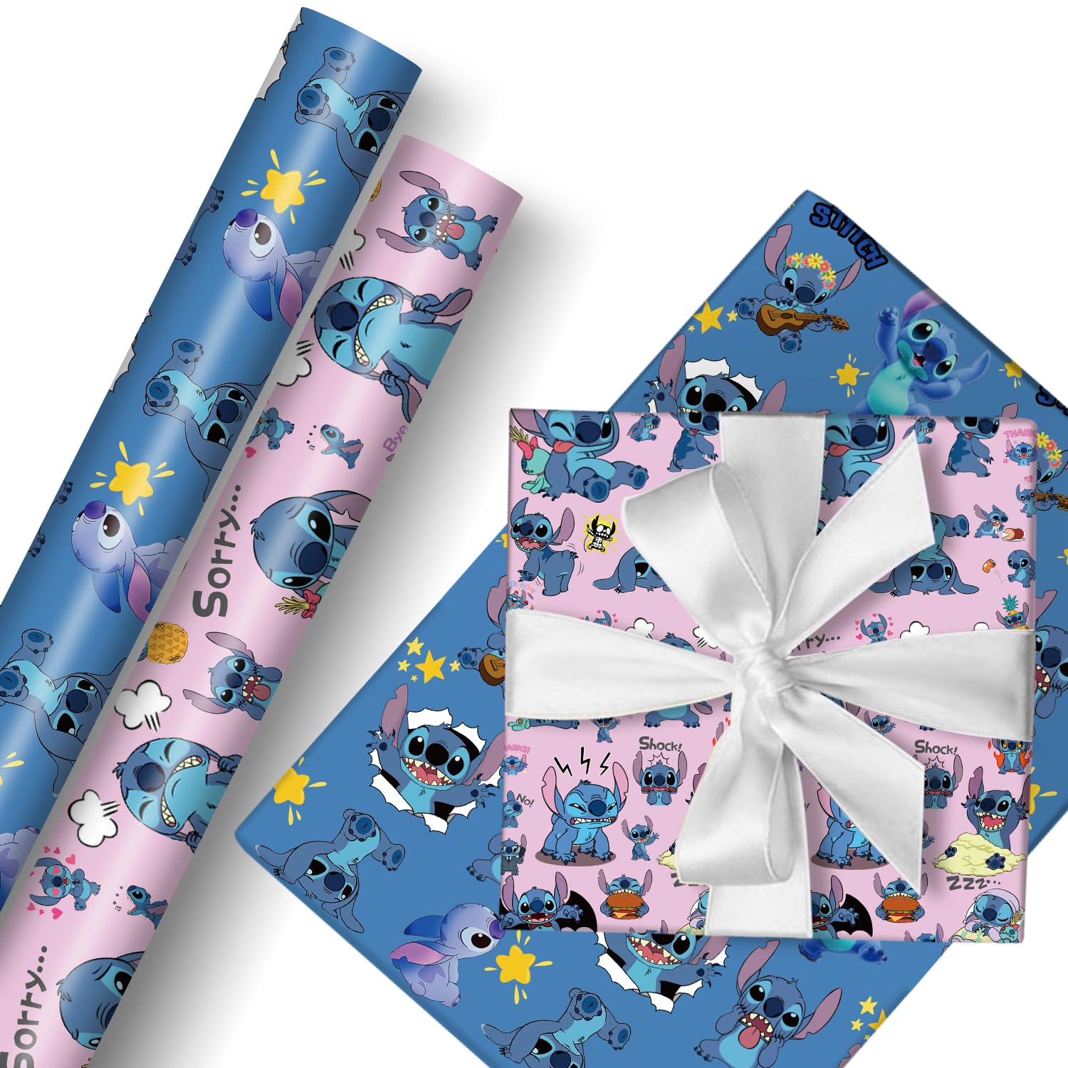 EYQQM Wrapping Paper 2 Roll 17" x 118" Gift Wrapping Paper Durable Mini Roll Surprises Gift Wrap Pack for Kids Birthday, Party Storage Festive Decoration (Pink & Blue)