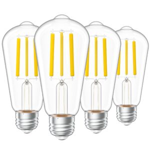 sunco 4 pack vintage led edison bulbs, 75w equivalent 11w, 1300 lm high brightness, dimmable st58 filament, 3000k warm white, e26 medium base, clear glass light bulbs