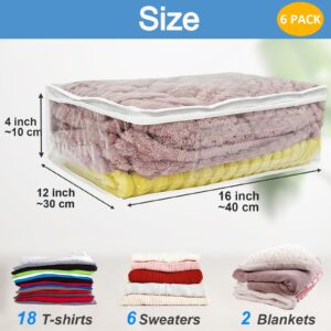 6 Pacs Plastic Storage Bags for Clothes, Clear Zippered Storage Bags for Sweater Blanket Bed Sheet Storage, Vinyl Storage Organizer Bags with Zipper for Closet Linen Sweater 16*12*4 Inch (6 Packs)