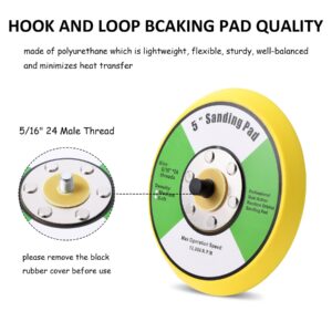 SHININGEYES 1Pcs 5in Hook and Loop Flexible Backing Pad, 5" Sanding Back Pad 5/16" 24 Thread for Air Orbital Sander and Pneumatic Polisher