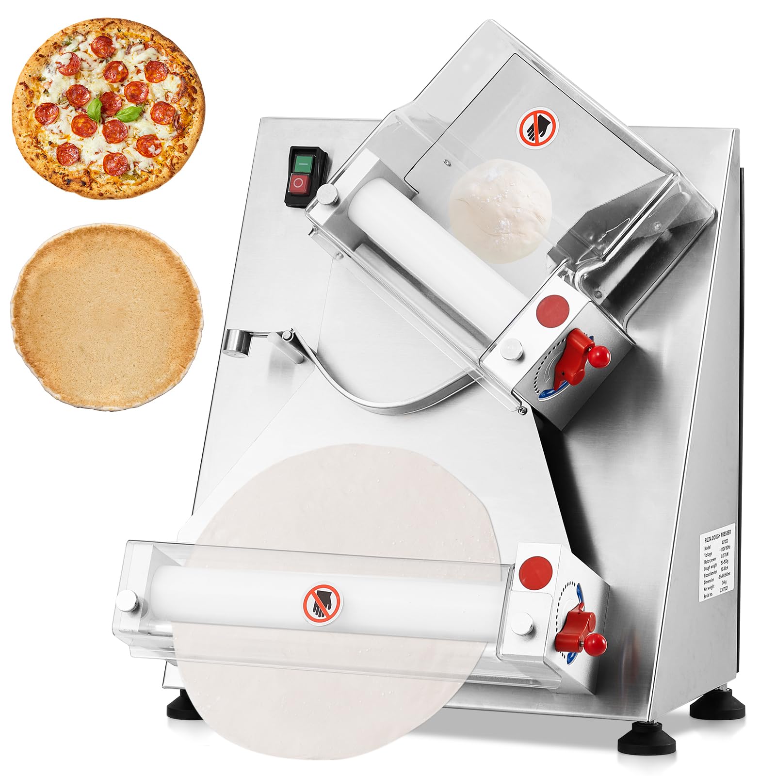 Commercial Pizza Dough Roller Sheeter, Max 12", Automatic 370W Electric Pizza Dough Roller, Stainless Steel, Suitable for Noodle, Pizza Bread and Pasta Maker Equipment