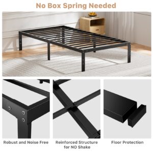 DUMOS Bed Frame - Twin Size Metal Platform Bed Frame Mattress Foundation with Steel Slat Support, No Box Spring Needed, Storage Space Under Frame, Easy Assembly, Black