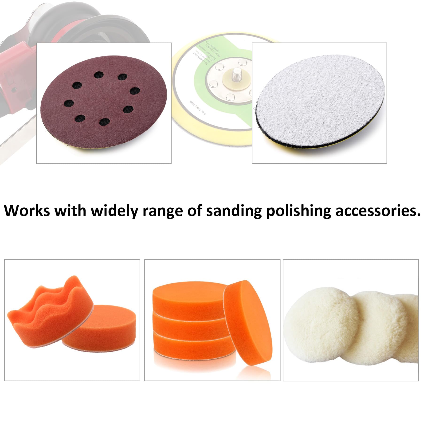 SHININGEYES 1Pcs 5in Hook and Loop Flexible Backing Pad, 5" Sanding Back Pad 5/16" 24 Thread for Air Orbital Sander and Pneumatic Polisher