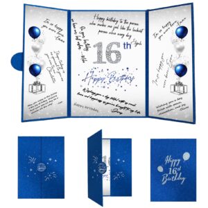 crenics 16th birthday decorations for boy or girls, creative 16th birthday guest book alternative, blue and silver 16 birthday signature book 18 x 12 inch, great sweet 16 birthday gifts