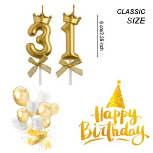 AOOLADA 31st Birthday Candles, Gold 31 Year Old Number Birthday Candles, Happy Birthday Cake Topper Gifts Party Decorations for Men Women