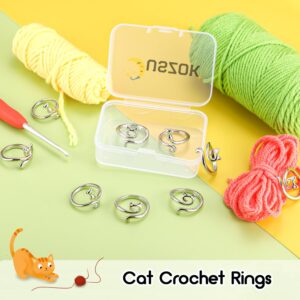 Juszok Crochet Rings for Crocheting Adjustable Crochet Tension Ring for Finger Cat Yarn Guide Ring Knitting Crochet Accessories with Box for Women 3Pcs