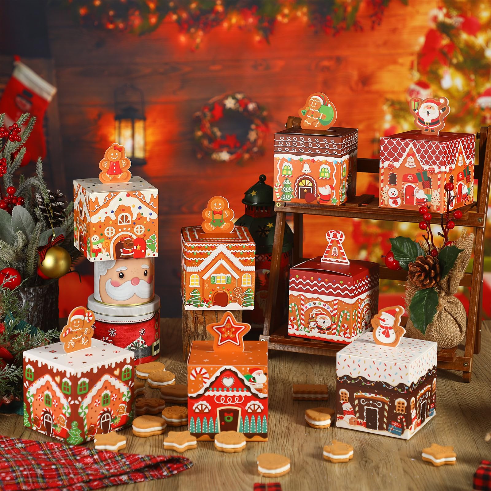 Ziliny 48 Pcs Christmas Gift Boxes 3D Cookie Gift Boxes Cardboard Treat Boxes Party Favors Gift Wrap Boxes for Xmas Party Supplies Christmas Tree Decoration Holiday Party (Gingerbread Style)