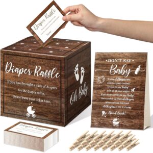 funrous diaper raffle tickets with diaper raffle card box baby shower game supplies don't say baby sign mini clothespins baby shower game decor for baby shower gender reveal party favors(wood grain)